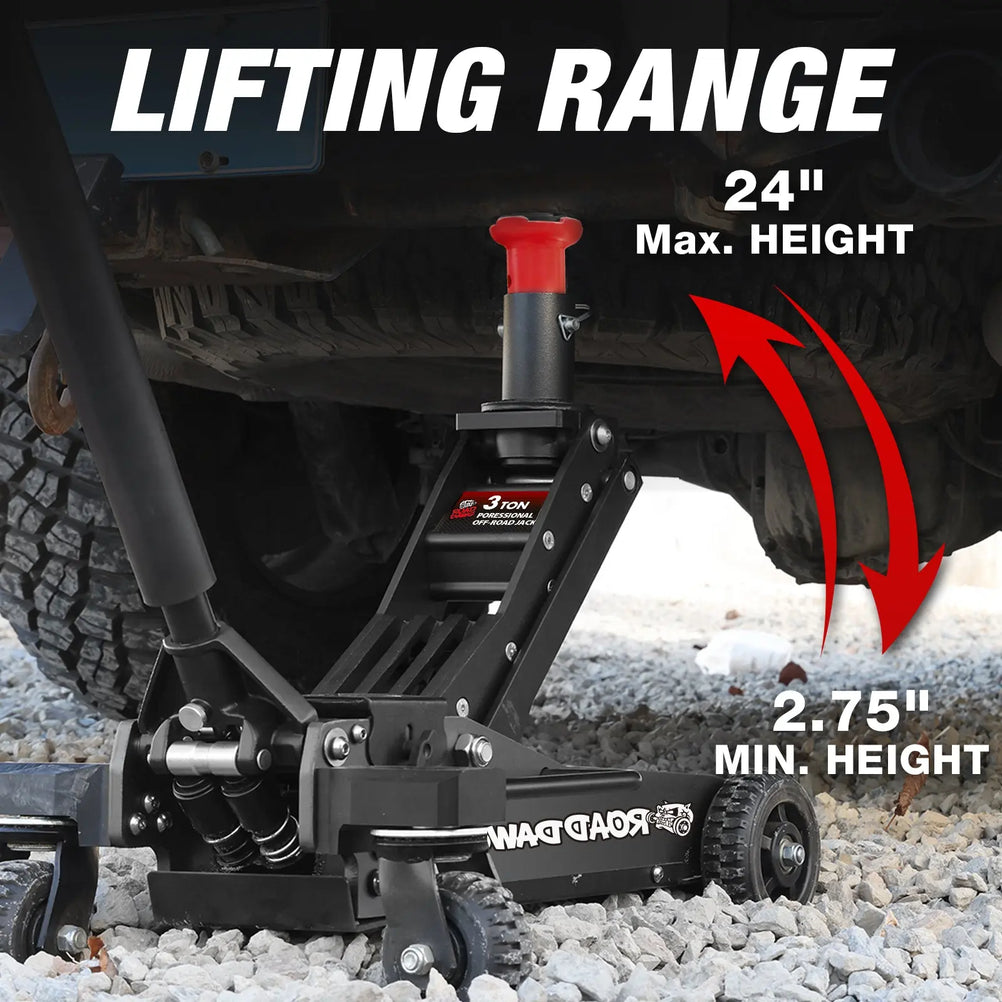 TCE 3 Ton Low Profile Heavy Duty Foldable OFF Road Floor Jack with Dua