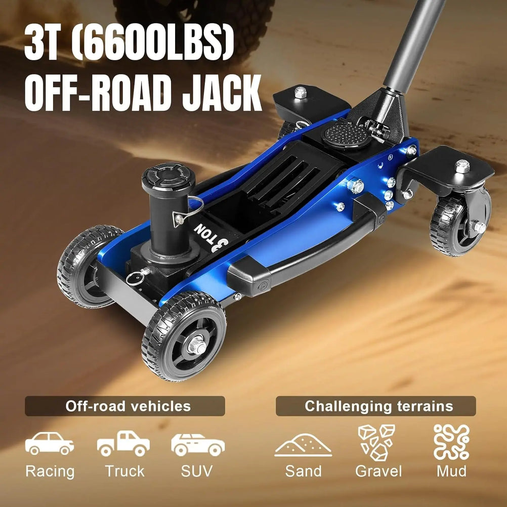 TCE 3 Ton Low Profile Heavy Duty Foldable OFF Road Floor Jack with Dua