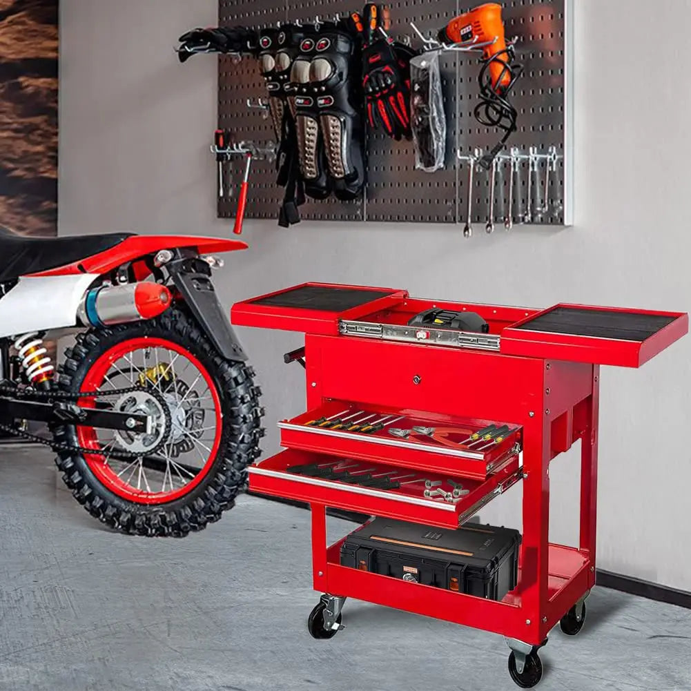 Steel Tool Service Utility Push Cart with Lockable Drawers
