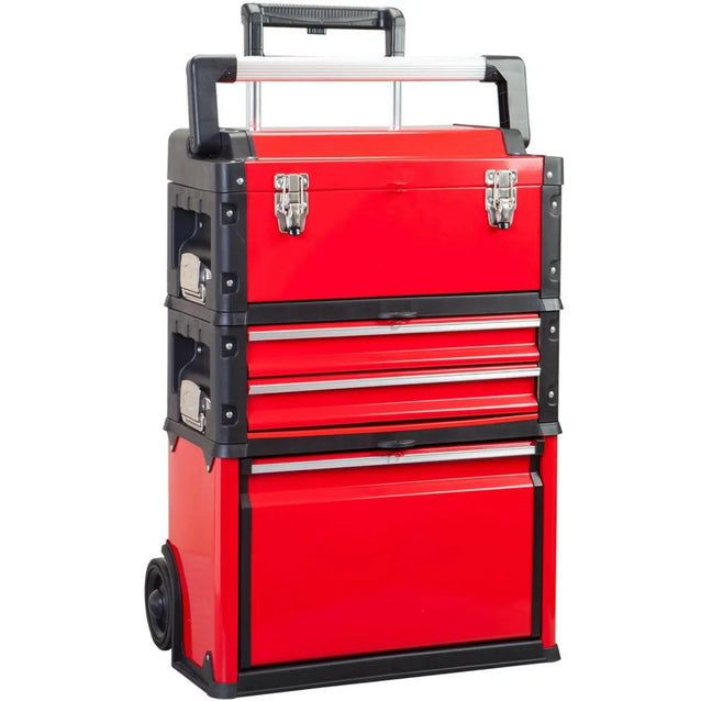 TCE Stackable Rolling Tool Box Portable Metal Toolbox Organizer with W